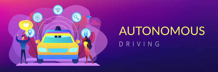 Self-parking car system concept banner header Vector Image