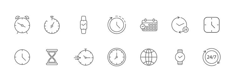 Time line icon set clock stroke symbol watch Vector Image