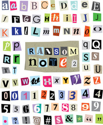 Ransom note 1- cut paper letters numbers Vector Image