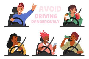 Set of male and female driver characters in danger