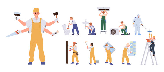 Workman cartoon character providing home heating Vector Image