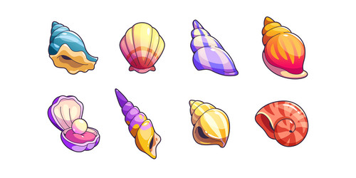 Sea or ocean shell game ui icon collection Vector Image