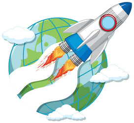 Rocketship in the space cartoon style Royalty Free Vector