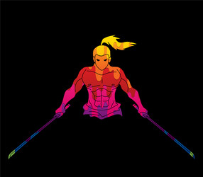 Angry samurai standing with swords front view Vector Image