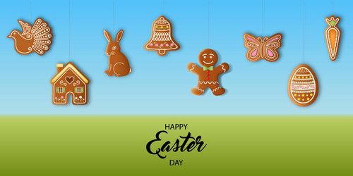 Easter gingerbread house with cookies and candies Vector Image