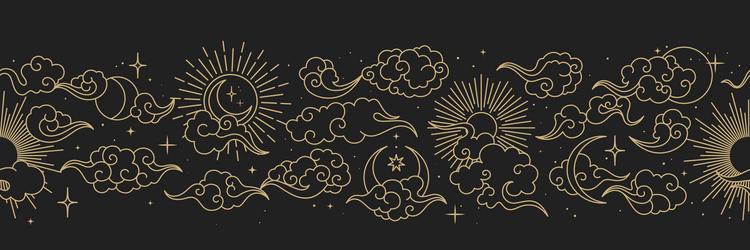 Magic seamless border with moons clouds Royalty Free Vector