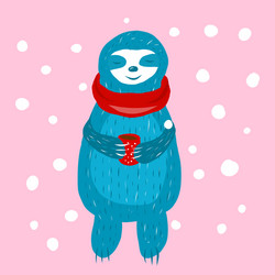 Cartoon cute blue sloth Royalty Free Vector Image