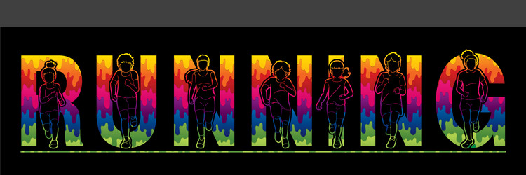 Group children running running text font Vector Image
