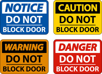 Danger do not block door sign on white background Vector Image