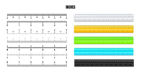 Realistic plastic rulers with black inch scale Vector Image