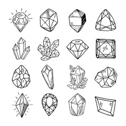 Crystal simple black line icons set Royalty Free Vector
