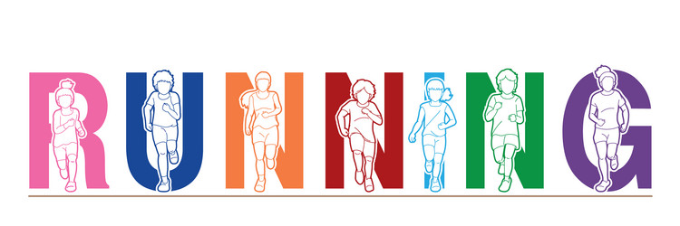 Group of children running graphic Royalty Free Vector Image