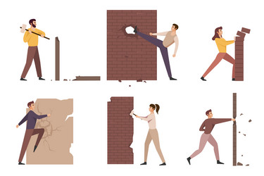 People destroying walls Royalty Free Vector Image