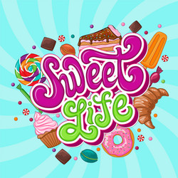 Love sweet shop logo with many sweets Royalty Free Vector