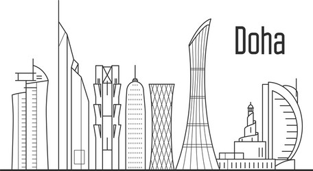 One single line drawing of doha city skyline Vector Image