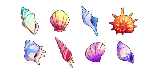 Sea or ocean shell game ui icon collection Vector Image