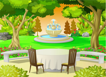 Cool yard with table chair and trees cartoon Vector Image