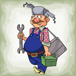 Cartoon fat man plumber with a mustache tools Vector Image