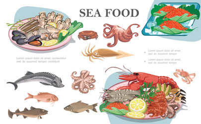 Flat seafood market composition Royalty Free Vector Image