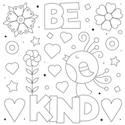 Be kind coloring page black and white Royalty Free Vector