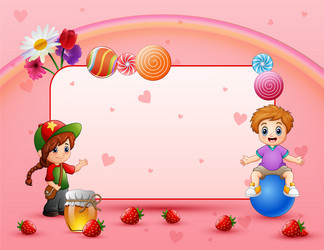 Sweet card background with happy two students Vector Image