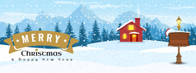 Horizontal winter landscape mountains fir tree Vector Image