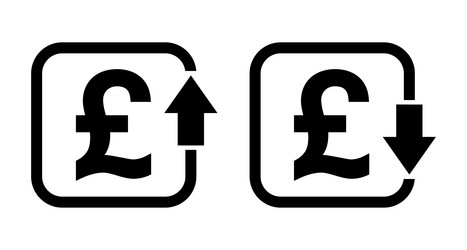 Set of cost symbol pound increase and decrease Vector Image