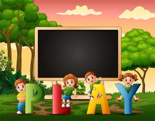 A blackboard with happy children Royalty Free Vector Image