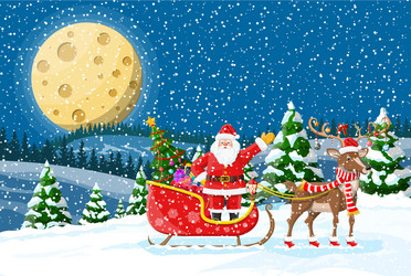 Santa claus sleigh with gifts and christmas tree Vector Image