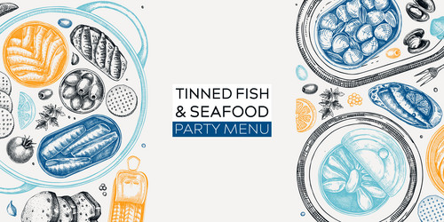 Hand drawn canned fish border design seafood Vector Image