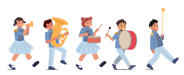 Cartoon kids marching band parade child musicians Vector Image