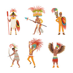 Aztec man warriors in traditional clothes Vector Image