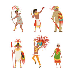Aztec man warriors in traditional clothes Vector Image