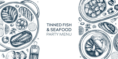 Hand drawn canned fish border design seafood Vector Image