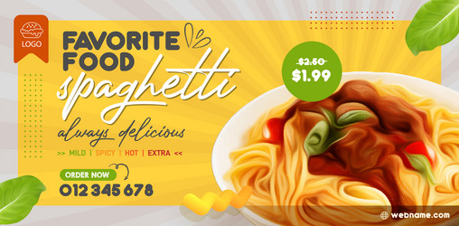 Food label spaghetti pasta with meatballs ads Vector Image