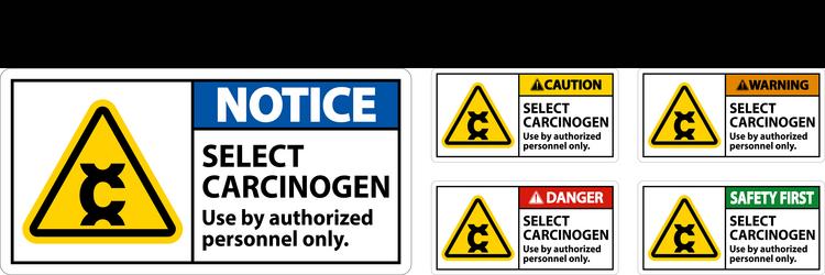 Caution select carcinogen label on white Vector Image