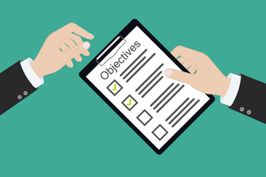 In hand objective board goal check list Royalty Free Vector