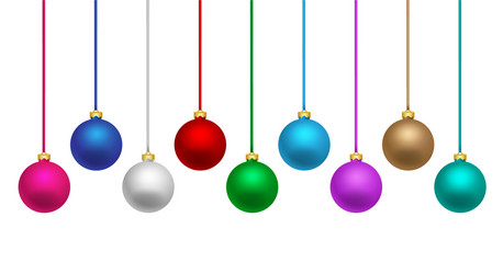 Color christmas ornaments hanging on gold thread Vector Image