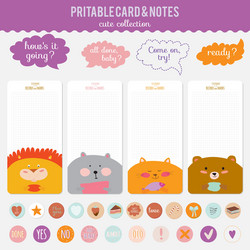 Set of cards notes and stickers with cute Vector Image