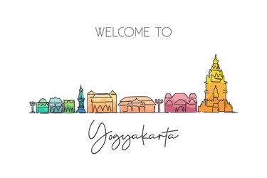 One single line drawing yogyakarta city skyline Vector Image