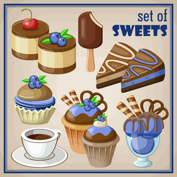 Set of sweets with cherry Royalty Free Vector Image
