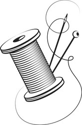 Spool of thread and needle engraving Royalty Free Vector