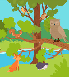 Poster tree with forest animals Royalty Free Vector Image