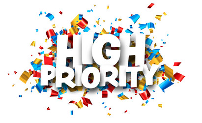 High priority sign over colorful cut out foil Vector Image