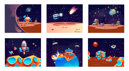 Space planet landscape set cosmic game background Vector Image