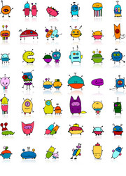 Funny aliens sketch drawing for your design Vector Image