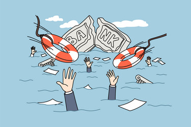 Bank building and people drowning in water Vector Image