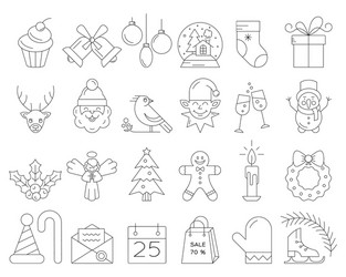 Christmas ornament line art silhouettes set Vector Image