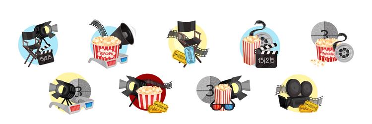 Cinematography element and object with popcorn Vector Image