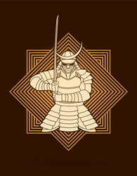 Angry samurai standing with swords front view Vector Image